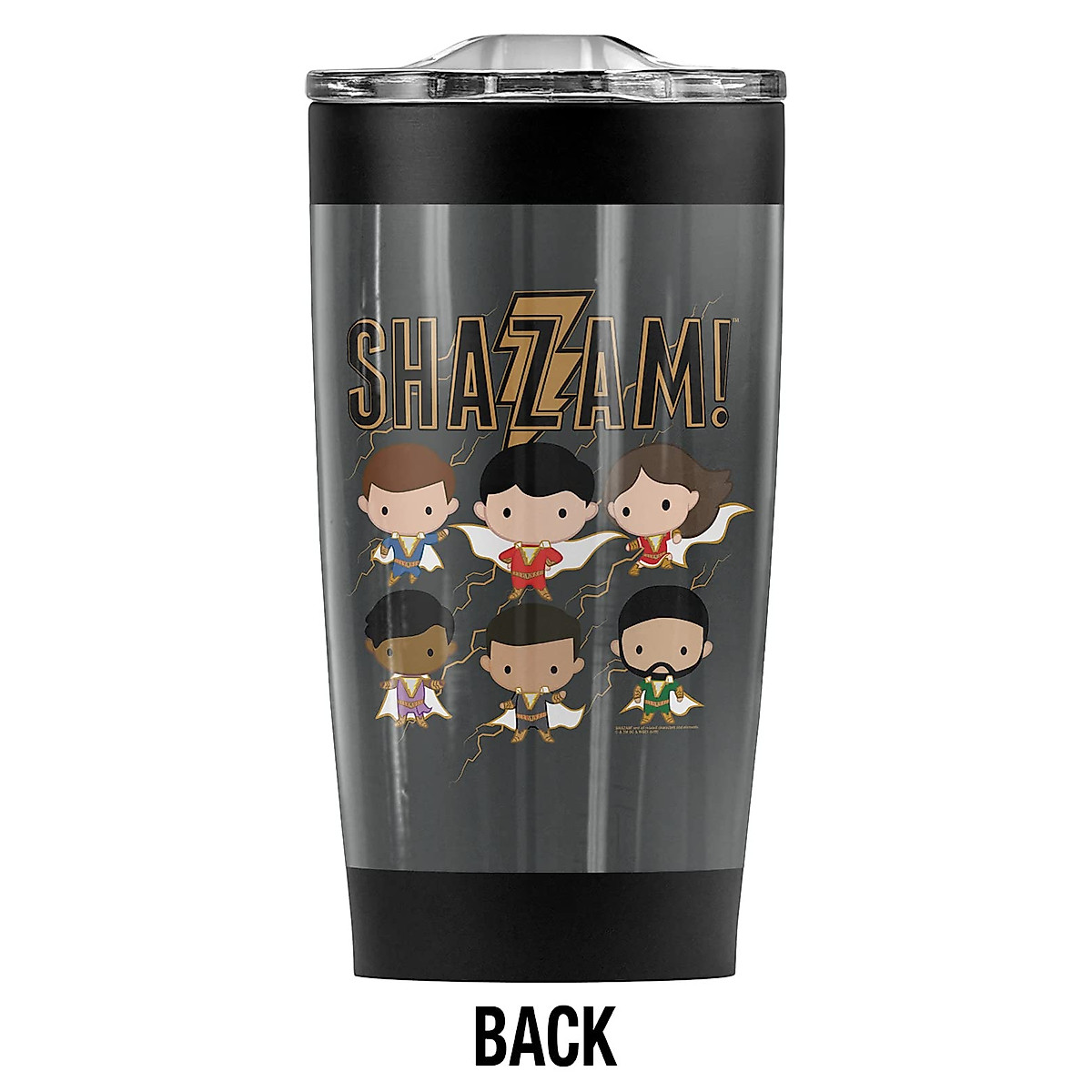 Logovision Shazam! Movie Chibi Group Stainless Steel Tumbler 20 oz Coffee Travel Mug/Cup, Vacuum Insulated & Double Wall with Leakproof Sliding Lid | Great for Hot Drinks and Cold Beverages