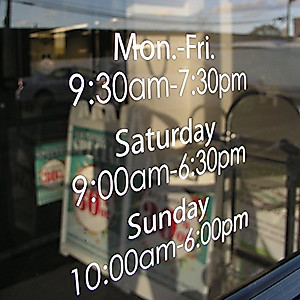 Custom Business Hours Window Decal - 10.5"x13.5" or 14"x18" - Vinyl Custom Lettering, Glass Door Sign - Free Squeegee - Easy Install Manual