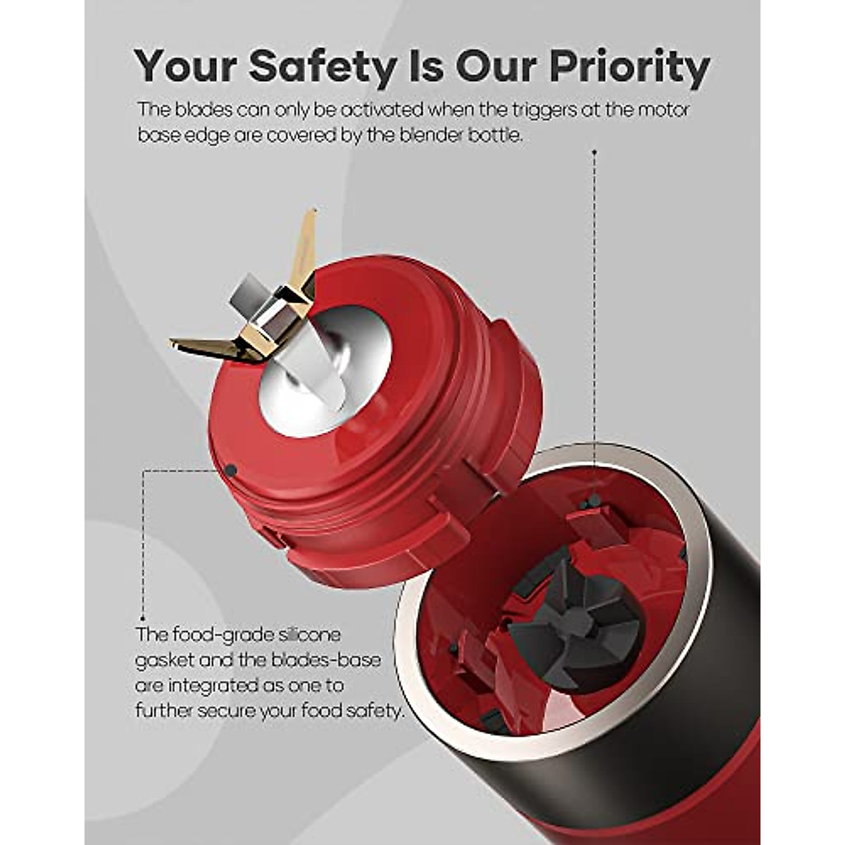 Cocinare 1100W Portable Blender, Personal Blender for Shakes and Smoothies, 6 Titanium Blades, 16 Oz To-Go Sports Bottle, 500+ Online Recipes, for Kitchen, Frozen Fruit, Ice, Nut (Red)