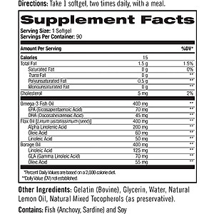 Natrol Omega-3-6-9 Complex with Flax and Borage, 90 Softgels (Pack of 2)