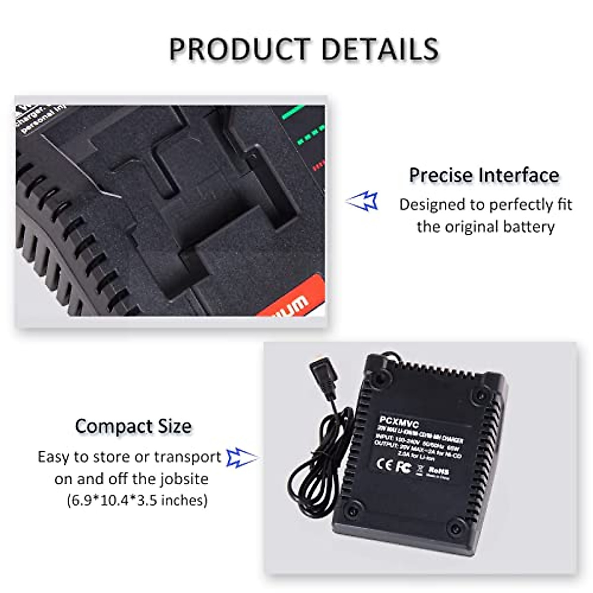 Lilocaja PCXMVC PCMVC 18V Multi-Chemistry Battery Charger Compatible with Porter Cable 18V Lithium-ion NiCd NiMh Battery PC18B PC18BLX PC18BL(CAN NOT Charge 20V Battery and Porter Cable Drill Battery)
