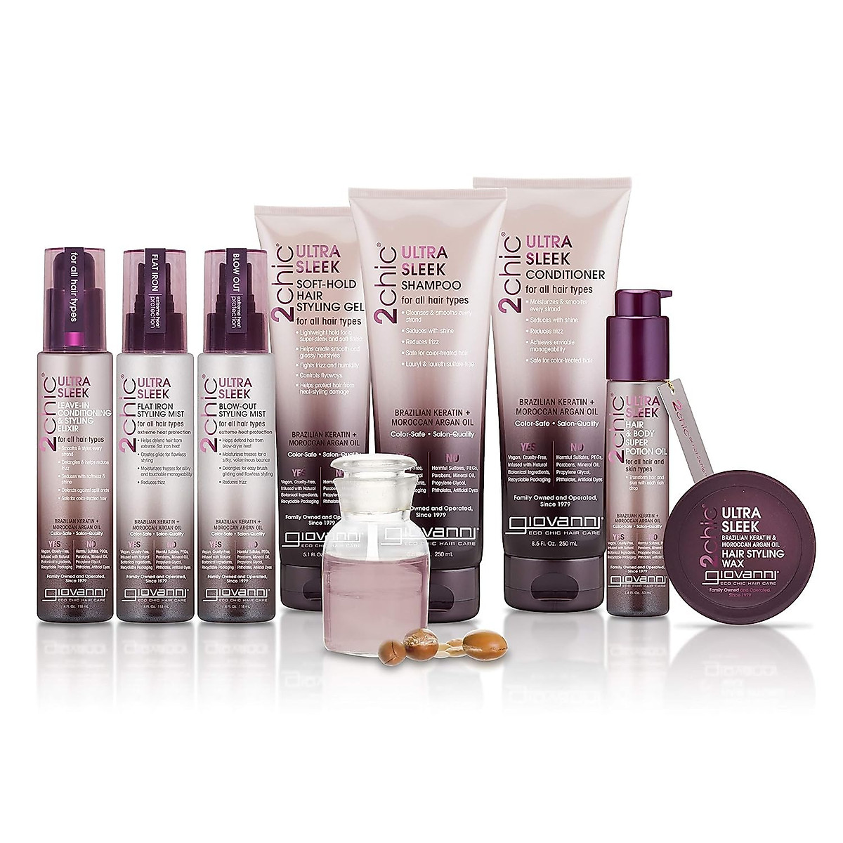 GIOVANNI 2chic Ultra-Sleek Flat Iron Styling Mist - Brazilian Phyto-Keratin & Moroccan Argan Oil, Heat Protection, Coconut, Shea Butter, Pro-Vitamin B5, Color Safe, Paraben Free - 4 oz