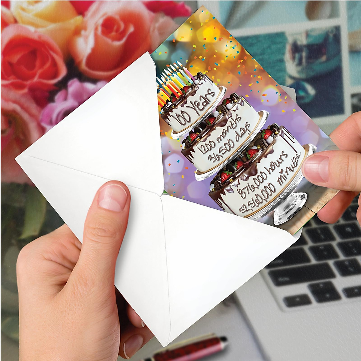 NobleWorks - Funny 100th Birthday Card with Envelope - Celebrate 100 Year Old Seniors Milestone, Humor Greeting Card for Grandparents - Year Time Count 100 C9097MBG