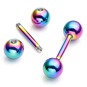 Stainless Steel 14G Body Piercing Barbells Silver Gold Black Rainbow Color 10mm Post Studs Earring Nipple Nose Tongue Helix Tragus Cartilage Labaret Medusa Lip Eyebrow Straight Bar 6mm Ball Screw