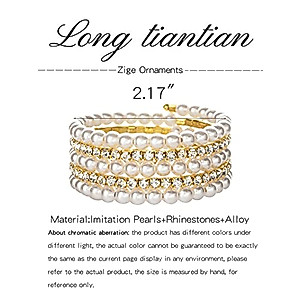 Long tiantian Pearl Bracelets for Women Pearl Jewelry Crystal Rhinestone Bangle Bracelets for Women Beaded Stretch Strand Stackable Bracelets Wedding Jewelry for Brides