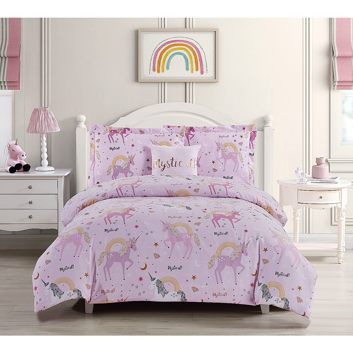 All American Collection Kids Boys Girls Teens Children Soft Comfortable Printed Fitted Bedroom Comforter Set (Twin Comforter Set, Unicorn)