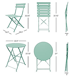 Grand patio 3-Piece Bistro Set Folding Outdoor Furniture Sets with Premium Steel Frame Portable Design for Bistro & Balcony, Mint Green