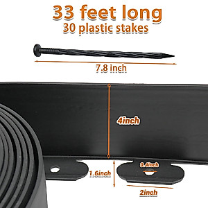 Tall Wall Landscape Edging, Lawn Edging and Landscape Border - No Dig Flower Bed Border Plastic Garden Edging - Rubber Landscape Edging (Plastic Stakes, Black-33feet)