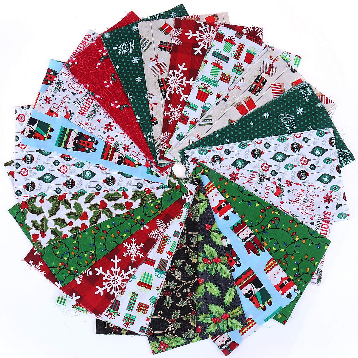 20 Pieces Cotton Fabric Christmas Fabric Bundles Sewing Square Fabric Scraps Christmas Printing Quilting Fabric Squares 10 Christmas Patterns Cotton Patchwork for DIY Craft Christmas Party Supplies