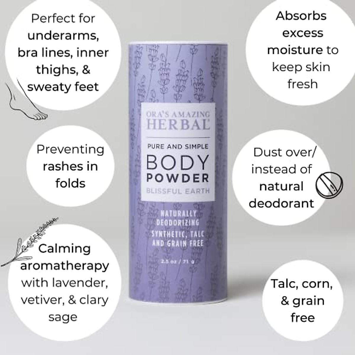 Body Powder, Talc Free Powder for Women, Talcum Powder, Blissful Earth Scent, Essential Oils Lavender, Vetiver and Clary Sage, Cornstarch Free, Bath Powder, Ora’s Amazing Herbal