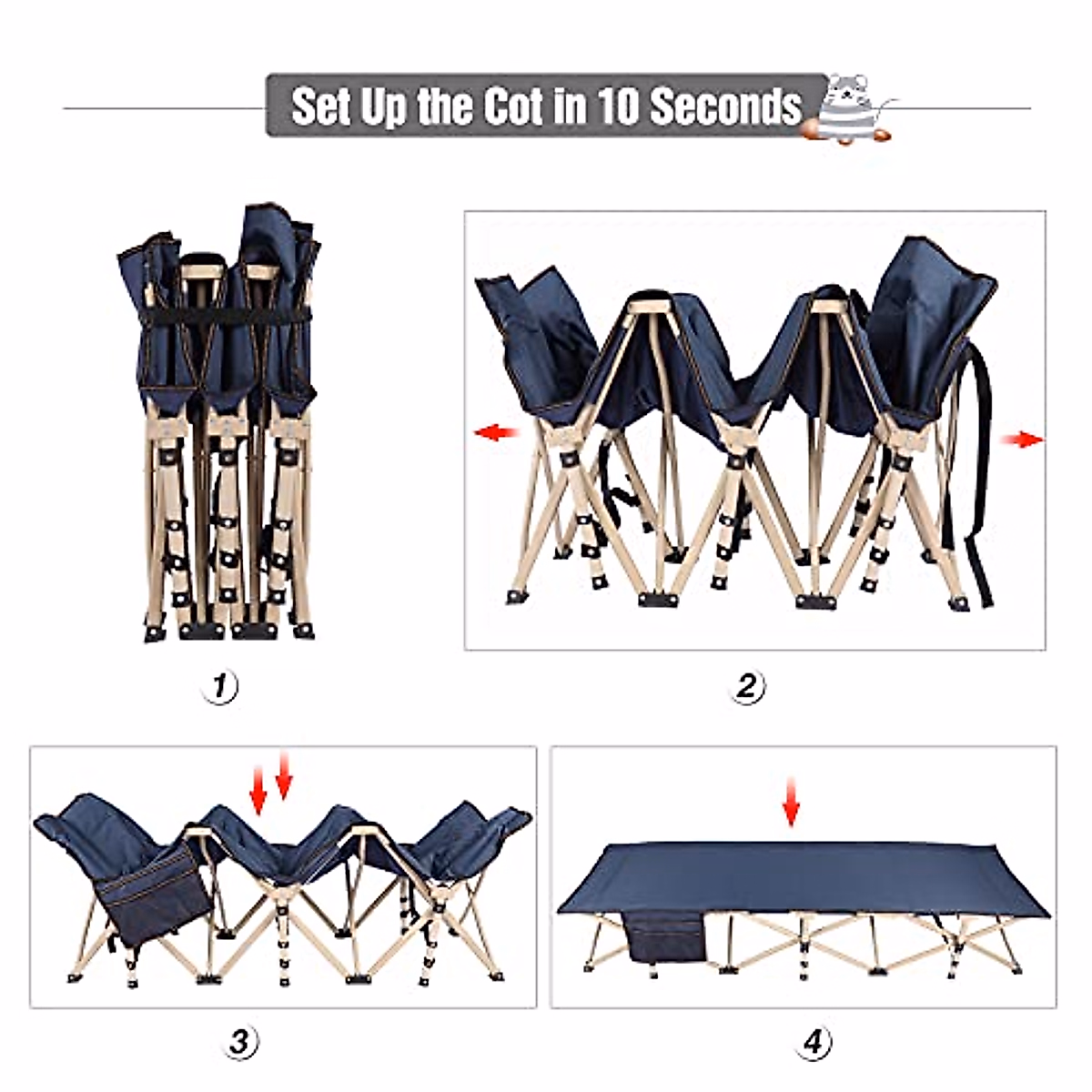 REDCAMP Extra Long Folding Kids Cot for Sleeping 7-15, Portable Toddler Cot Bed Child Travel Cot for Camping, Navy 75''x26''