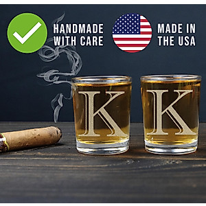 2pk Etched Monogram 2.5oz Shot Glasses (Letter K) A-Z Personalized shot glass, Custom shot glasses, Set of two Shot Glasses, Initial Birthday Gift shot glass Cute