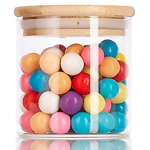 JUVITUS 8 oz Clear Glass Jar with Wooden Bamboo Silicone Sealed Lid (2 Pack)