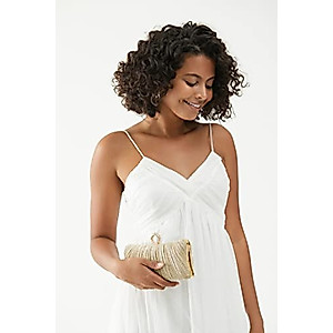 iWISH Womens Golden Glitter Clutch Purse Pleated Evening Bag for Bridal Wedding Party with Rhinestone Ring