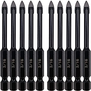 Hymnorq 3/16 Inch Glass and Tile Drill Bit 10pc Set, YG6X Tungsten Carbide Tipped Spear Cutter, 1/4 Hex Shank, Painted Surface, Suitable for Drilling Ceramic Mirror Wood Porcelain Brick Wall Bottle