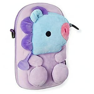 BT21 Baby Series MANG Character Plush Coin Purse Makeup Toiletry Pouch Card Wallet with Lanyard, Light Purple