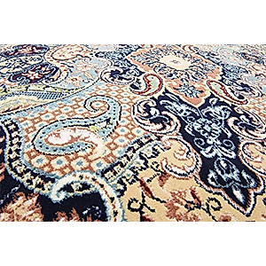 Unique Loom Narenj Collection Classic Traditional Medallion Textured Design Area Rug, 5 x 8 ft, Navy Blue/Tan