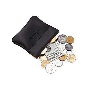 Travelambo Leather Squeeze Coin Purse Pouch Change Holder For Men & Women (01 Vintage Black)
