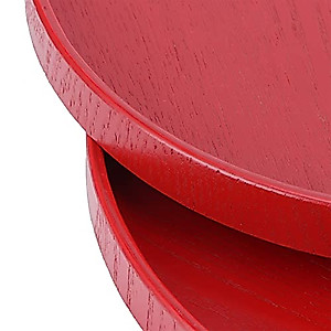 Round Tray, Wooden Tea Tray Chinese Wedding Tea Tray Multifunctional Food Trays Red Plate for Home Kitchen Party,Wedding Supplies