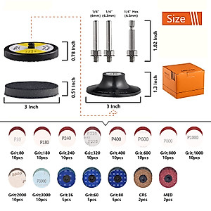 Tshya 133 Pack 3 Inch Sanding Discs for Drill Polishing Die Grinder Attachment Variety Kit with 5/16" and 1/4" Shanks Sanding Pads Includes 36-3000 Grit