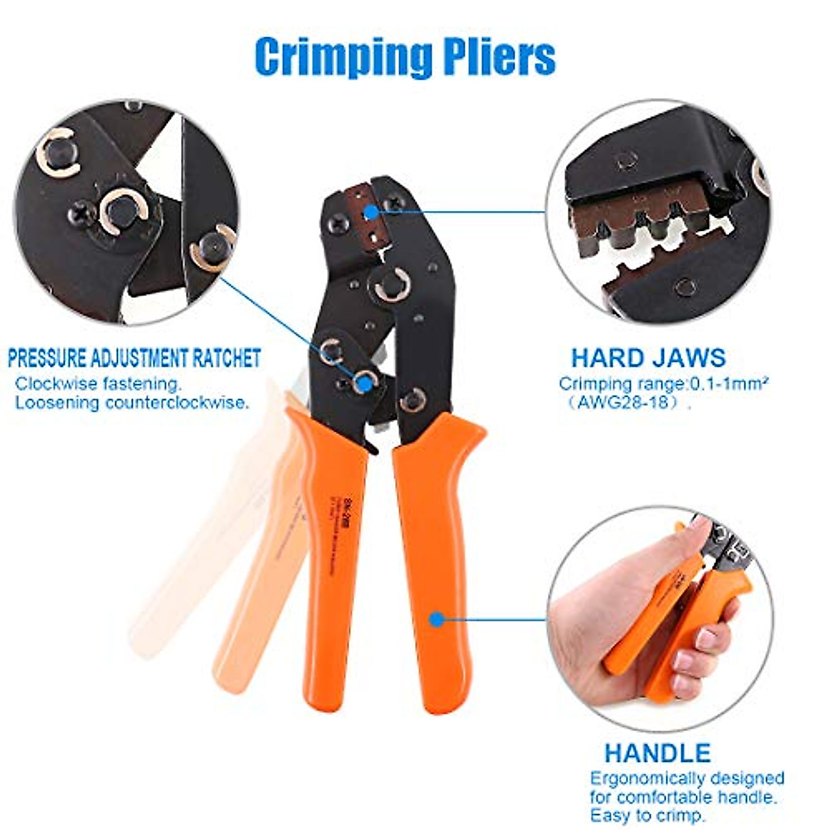 Glarks SN-28B Terminal Professional Pin Crimping Tool for 2.54mm 3.96mm 28-18AWG 0.1-1.0mm2