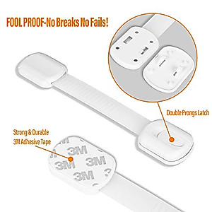 Child Safety Cabinet Locks - (10 Pack) Baby Proofing Latches to Drawer Door Fridge Oven Toilet Seat Kitchen Cupboard Appliance Trash Can with 3M Adhesive - Adjustable Strap No Drill No Tool