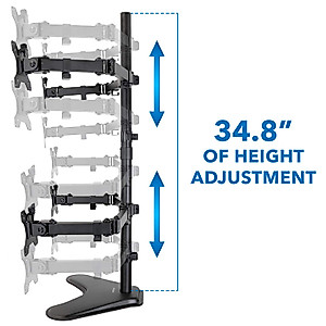 Mount-It! Quad Monitor Stand | Height Adjustable Free Standing 4 Screen Mount | Fits Monitors up to 32 Inches | Black, Steel | MI-2784