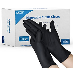 akgk Nitrile Gloves, 100 Pcs Disposable Black Nitrile Gloves 4 Mil Large, Cleaning Gloves for Cooking, Household & More, Powder-Free, Latex-Free