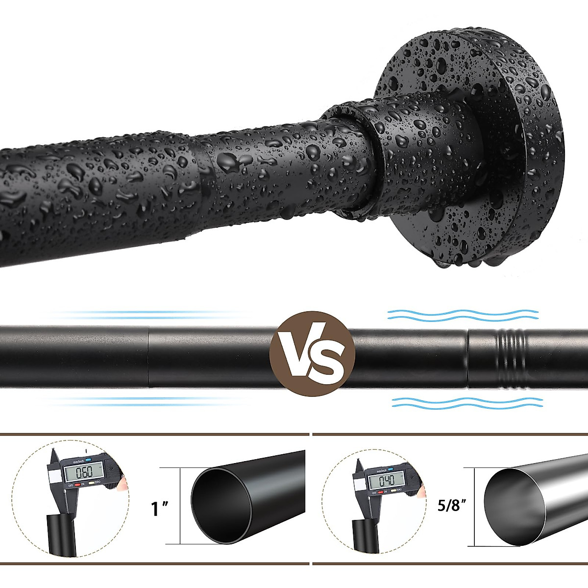 BRIOFOX Shower Curtain Rod Adjustable 61-75 Inch, Spring Tension Shower Rod No Drilling Non Slip, Matte Black