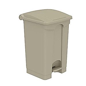 Safco Products Plastic Step-On Trash Can for Hands-Free Disposal, Great for Home/Commercial Use, 12 Gallon, Tan (9925TN)
