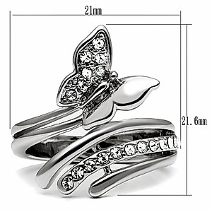 Lanyjewelry Clear CZ set in Butterfly Stainless Steel Non Tarnish Wide Band Ring - SIZE 5