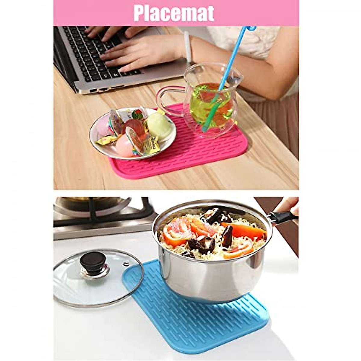 4 PCS Silicone Non-slip Mat Heat Resistant Table Placemat Kitchen Sink Dishes Cup Dry Coaster