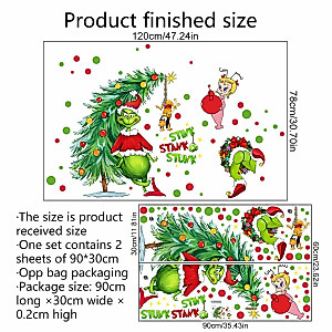 Christmas Wall Decals Stickers Self-Adhesive Winter Christmas Wall Stickers Holiday Xmas Wall Decals Cute Christmas Trees Green Monster Designs for Christmas Party Home Supplies Home Wall Decorations
