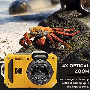 Kodak PIXPRO WPZ2 Rugged Waterproof 16MP Digital Camera with 4X Optical Zoom with Koah Nostrand Gadget Bag with Accessory Kit, 32GB UHS-I microSDHC, and Floating Strap Bundle (4 Items)