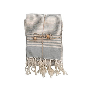 Creative Co-Op Cotton Stripes and Fringe, Set of 3 Styles Tea Towel, Multi