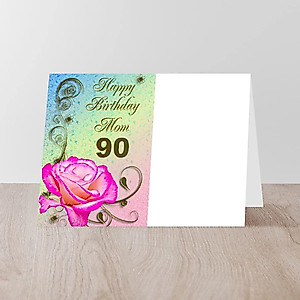 CafePress 90Th Birthday Card For Mom, Elegant Rose Greeting Folded Greeting Card Glossy