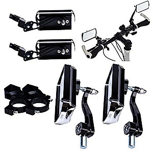Toxz Pair Aluminum Bike Mirror Mountain Bicycle Rearview Mirrors with Bases,Handlebar End Rear Back View Mirrors,360° Rotate,Large Lens
