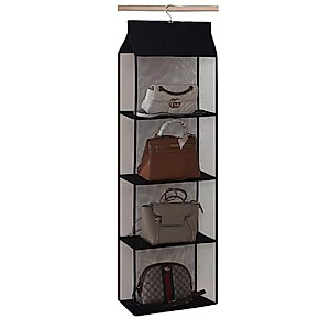 Hanging Handbag Purse Closet Organizer,4 Layers Shelves,Wardrobe Closet Space Saving Organizers System, Storage Bag Purse,Dust Proof Hanging Saving Purse Organizers System (Black).