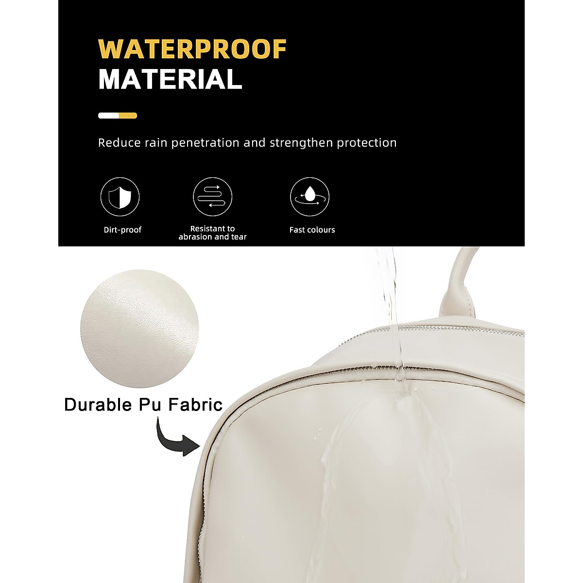 VECAVE Lightweight Backpack for Women Men,Travel Casual Daypack Laptop Rucksack, Waterproof College High Secondary Bookbag PU Leather Computer Laptop Bag Beige