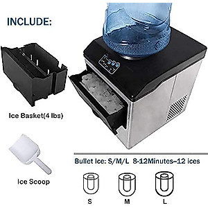 2 in 1 Ice Maker Countertop, 48LBS/24H Automatic Ice Stainless Steel Machine with Water Dispenser, ready in 8 Minutes, with Ice Scoop and 2.6 lb Ice Storage
