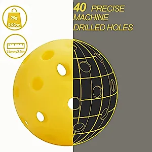 AMYPUK Pickleballs, Outdoor Pickleball Balls, 40 Holes Outdoor USAPA Approved Pickleballs for Pack of 4/12 (Yellow)