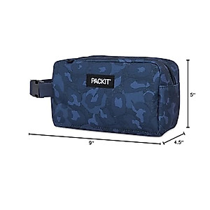 PackIt Freezable Snack Box, Heather Leopard Navy, Built with EcoFreeze Technology, Collapsible, Reusable, Zip Closure with Buckle Handle, Fresh Snacks on the go