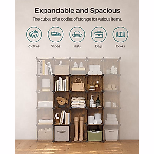 SONGMICS Cube Storage Organizer, 16-Cube Book Shelf, Closet Organizers and Storage, Room Organization, Cubby Shelving for Bedroom Living Room, 48.4 x 12.2 x 48.4 Inches, Rustic Brown ULPC442A01