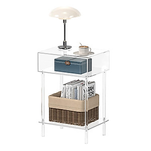 Aquiver Acrylic Nightstand - Modern Bedside Table with Open Storage - Small Side Table/End Table for Bedroom, 2 Tier, 15.6'' L x 11.6'' W x 23.4'' H