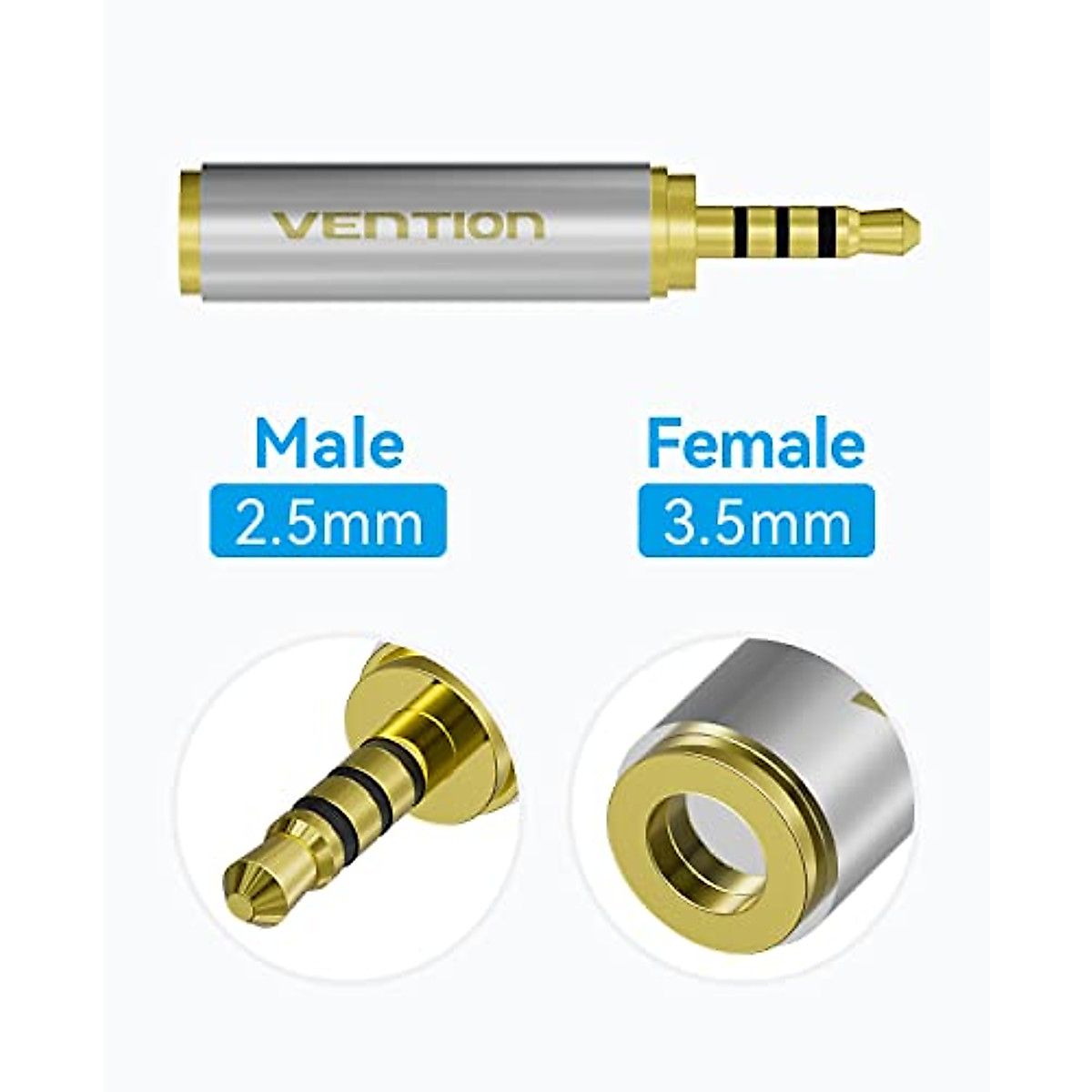 Vention 3.5mm Female to 2.5mm Male Audio Adapter Converter Premium Quality Headphone Earphone Headset 2.5mm to 3.5mm 3 Ring Jack Stereo or Mono 2 Pack