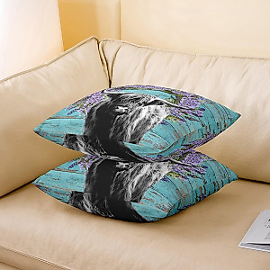 Rustic Farmhouse Wooden Board Pillow Cover Reversible Print for Bed or Sofa,Lavender Flowers Wreath Decorative Cushion Cover,Highland Cow Bull Cattle Couch Pillow Cover,Single Pack 24"x 24"