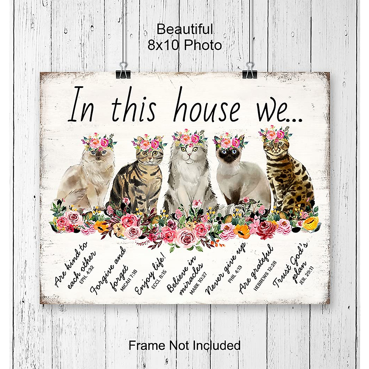 Family Wall Art - Inspirational Quotes Scripture Bible Verse Wall Art- Catholic Christian Gifts for Women - Religious Home Decor - Spiritual Print - Positive Saying - God Poster - Cat Artwork 8x10