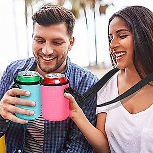Dingion 7 Pieces 12oz Standard Can Sleeves with Shoulder Strap Covers Slim Insulated Beer Holder Non Slip Neoprene Colored Thermocoolers Insulators for Drink Beverage Cup, Colors