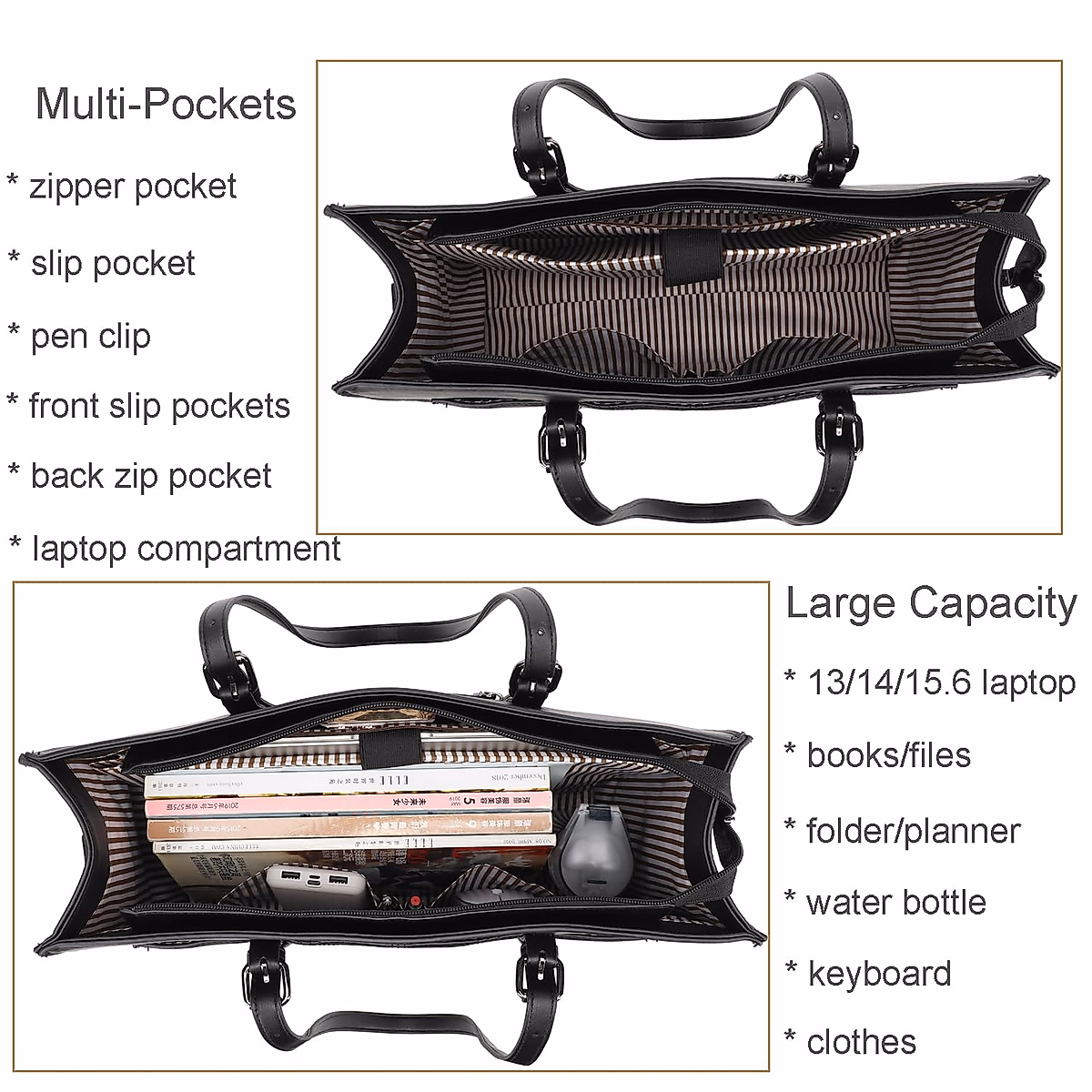 Barsine Work Bags for Women Laptop Tote Purses Professional Leather Large Capacity 15.6 Inch Office Briefcase Black