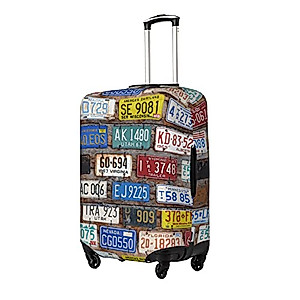 DOINBEE License Plates Suitcase Cover Old Car License Plates on The Wall Luggage Covers for Suitcase Colorful Printed Elastic Luggage Sleeves or Covers Travel Accessories Fit 29-32 Inch Luggage